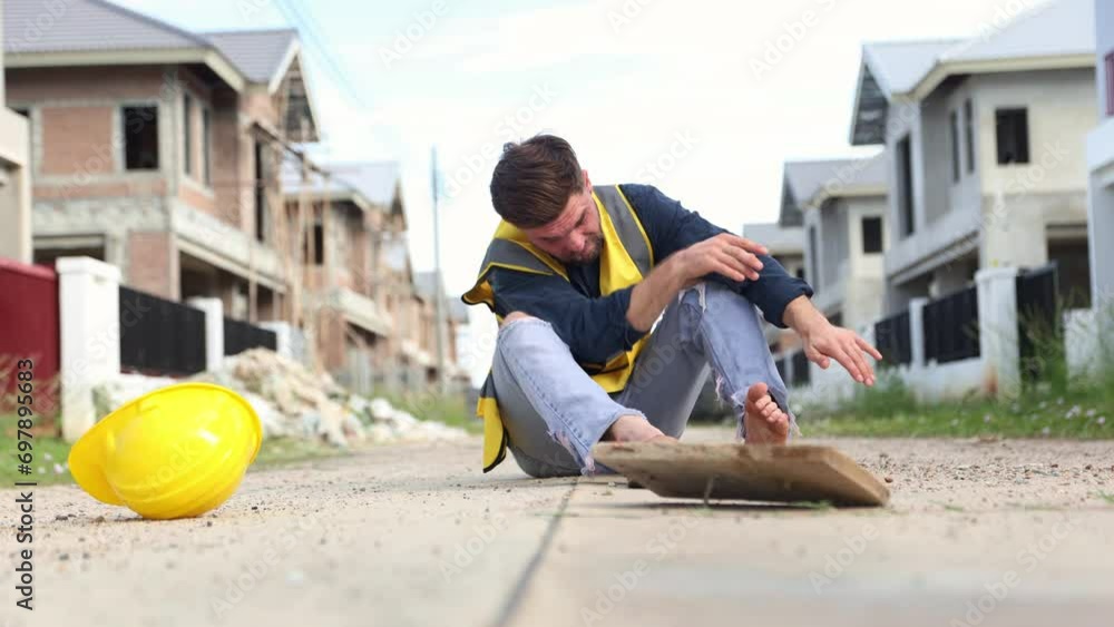 Male worker had foot accident caused by carelessness in wearing sandals ...