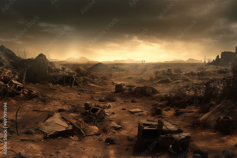 background in a devastated and desolate world. Generative AI Stock ...