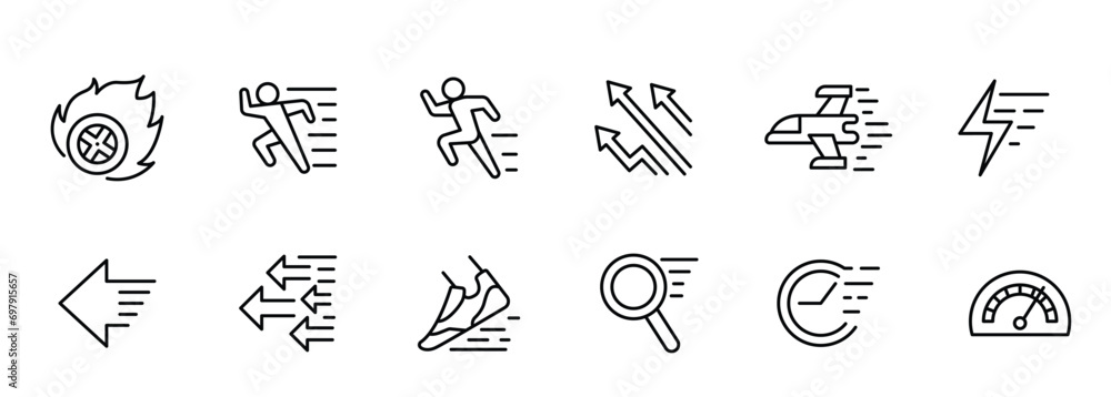 Speed, Fast icon set in thin line style. Set of motion and speed Icons ... Speed, Fast icon set in thin line style. Set of motion and speed Icons ...
