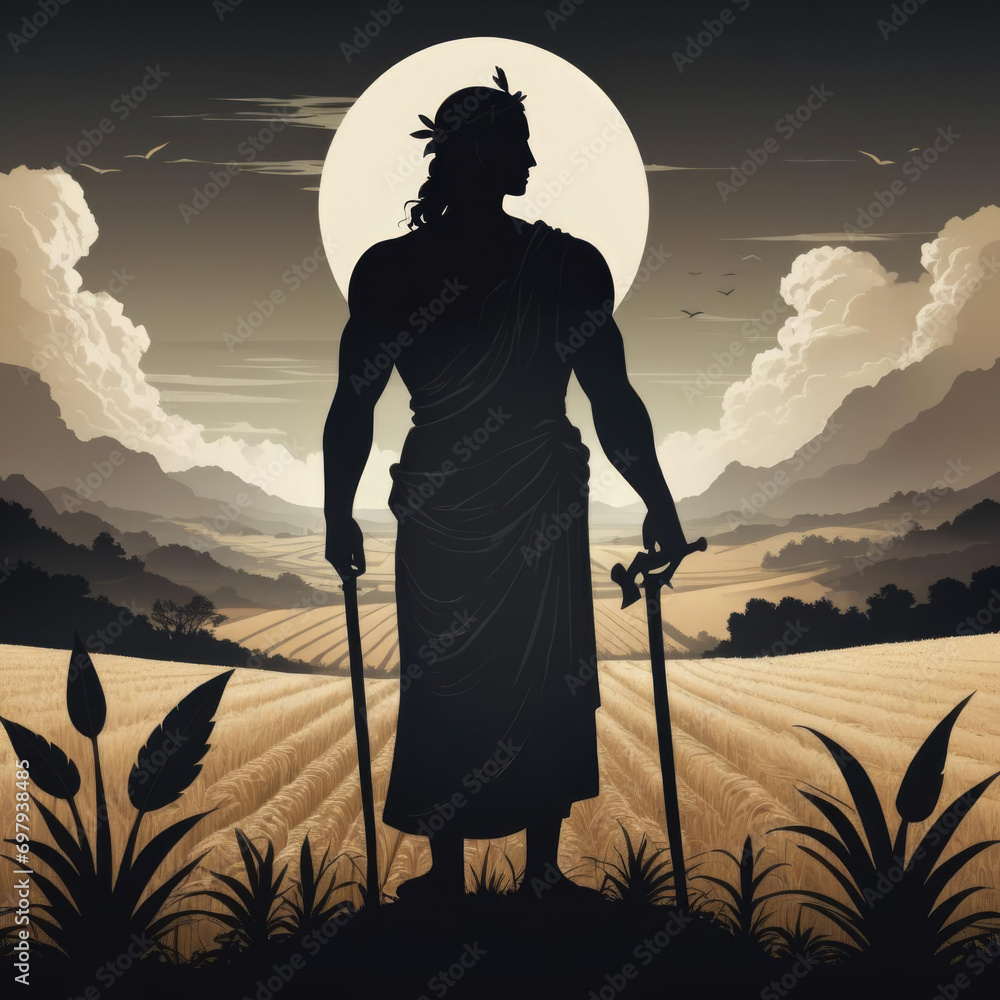 Silhouette of Demeter - Classic Gravure Ink Illustration of a Greek ...