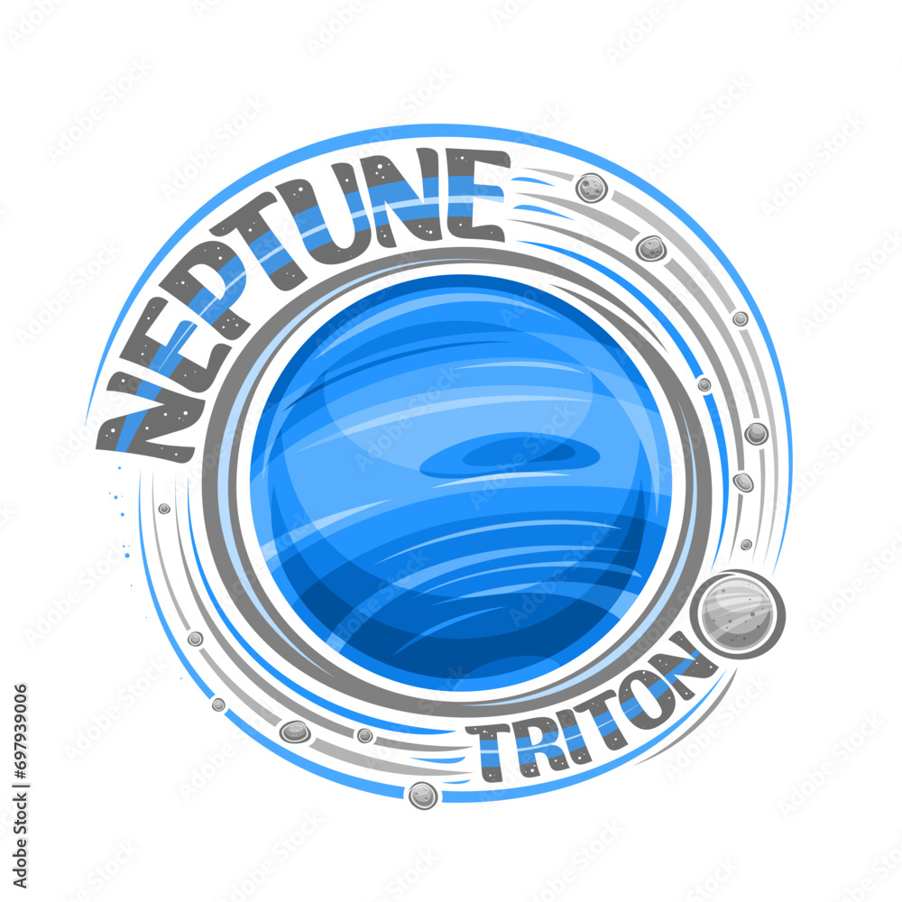 Vector logo for Neptune, decorative cosmic print with rotating planet ...