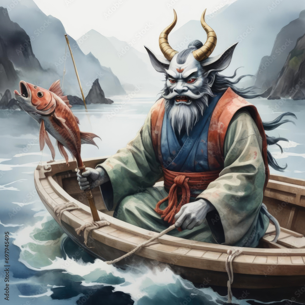 Ebisu - Traditional Japanese God of Fishermen Using Sonar Technology on ...
