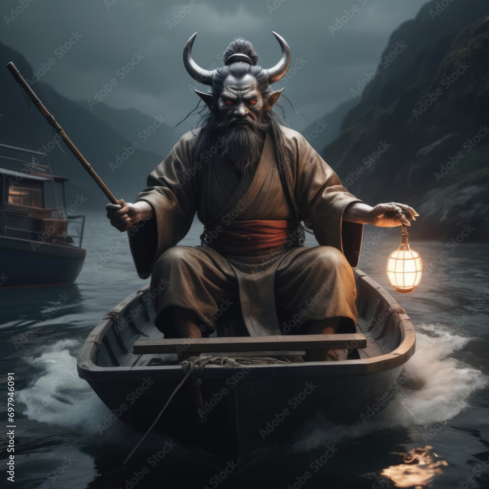 Ebisu - Traditional Japanese God of Fishermen Using Sonar Technology on ...