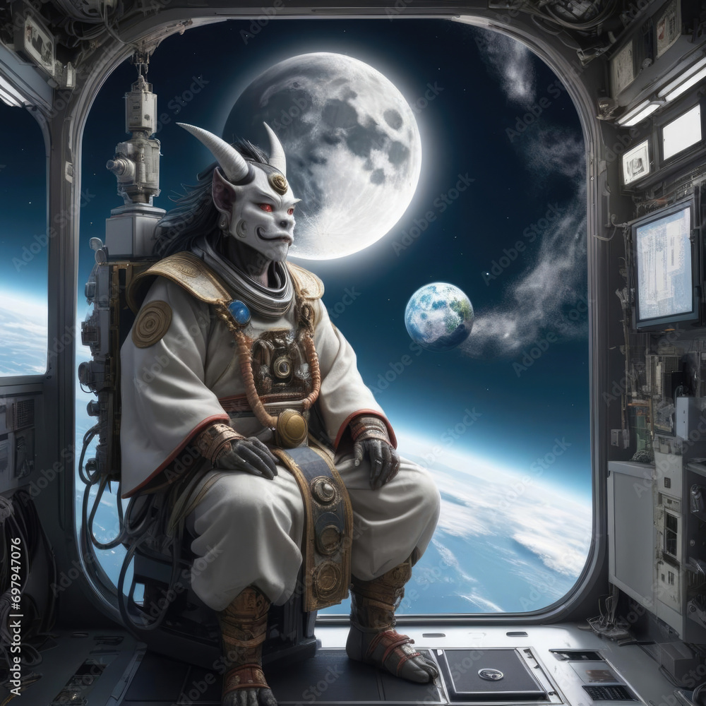 Tsukuyomi in Space - Modern digital artwork of the moon god Tsukuyomi ...