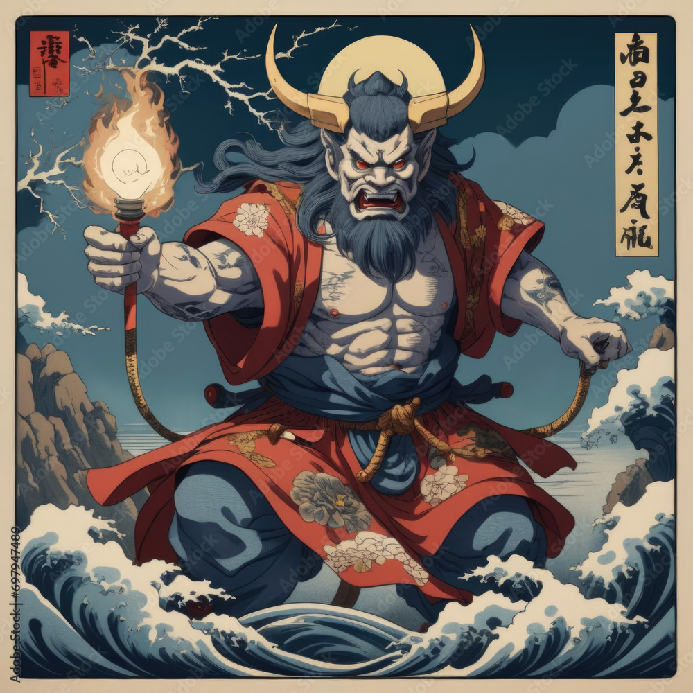 Raijin - Traditional Japanese Thunder God Generating Electricity for a ...