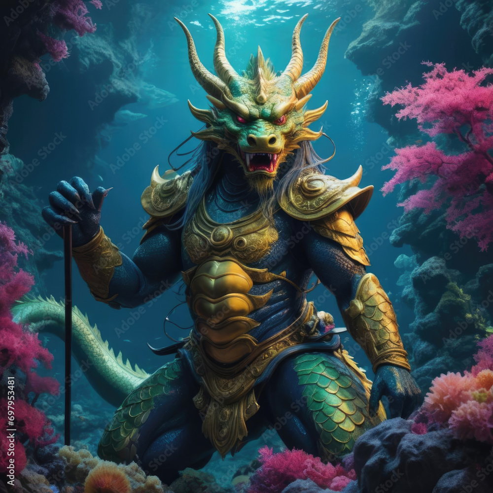 Ryujin - Dragon God of the Sea in a Neon Pop Art Underwater Research ...