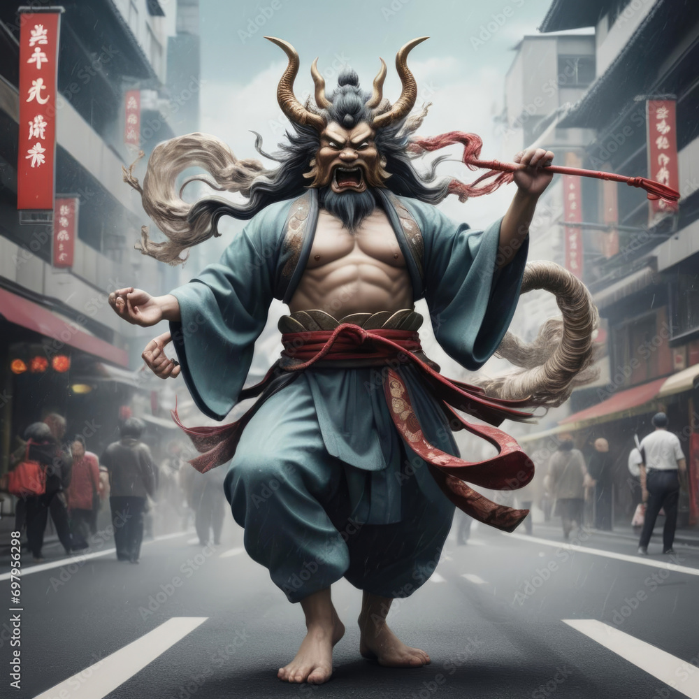 Fujin the God of Wind - Traditional Japanese deity controlling modern ...