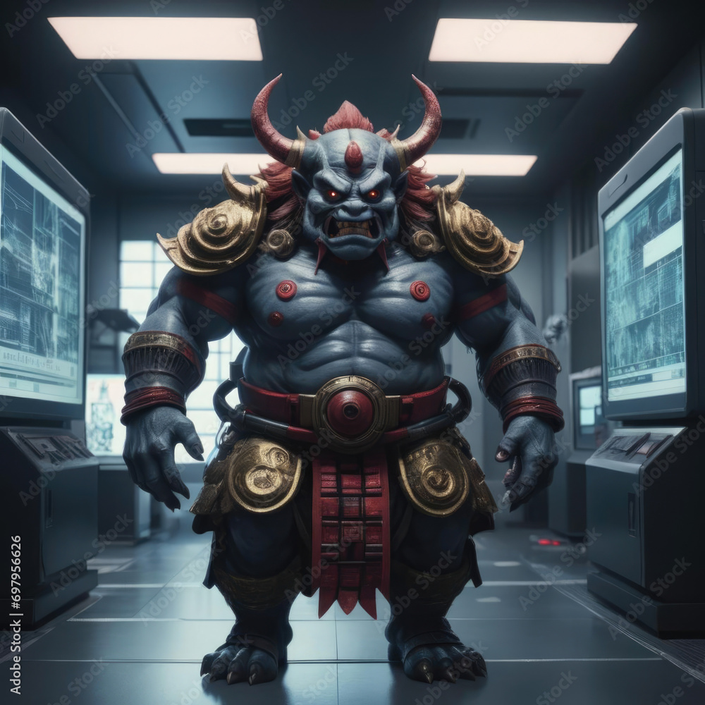 Retro-Futuristic Oni - Traditional Japanese demon Oni depicted as a ...