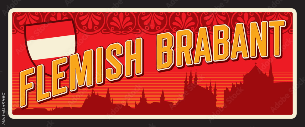 Flemish Belgian region retro travel plate and tourist sticker, vector ...