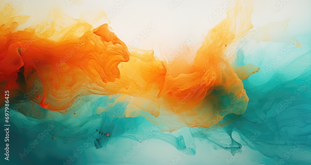 abstract colorful painting with turquoise and orange colors, in the ...
