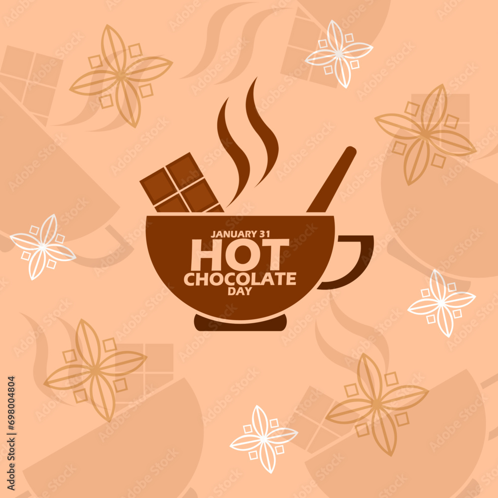 National Hot Chocolate Day event banner. A cup of hot chocolate with a ...