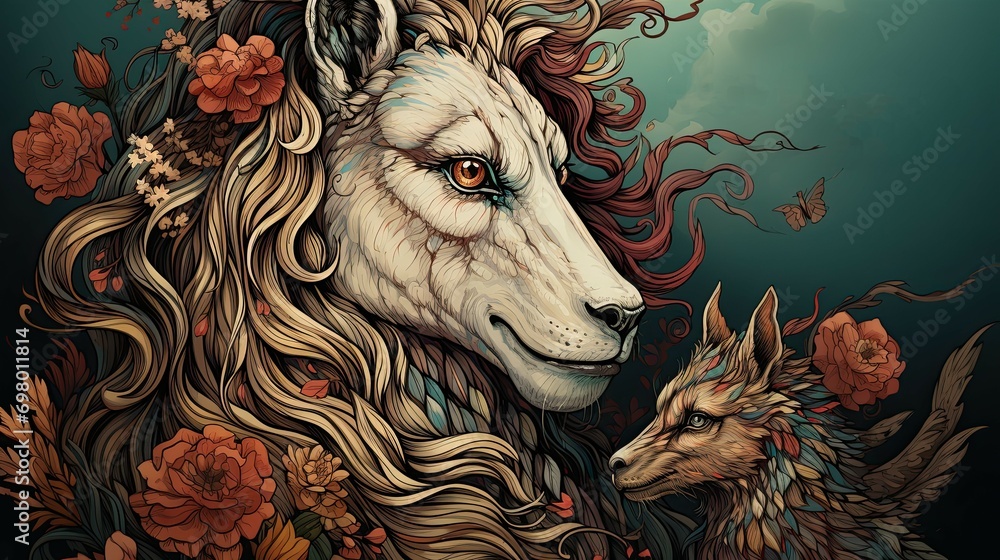 Two magical mythical creatures on a dark gray background in gorgeous ...