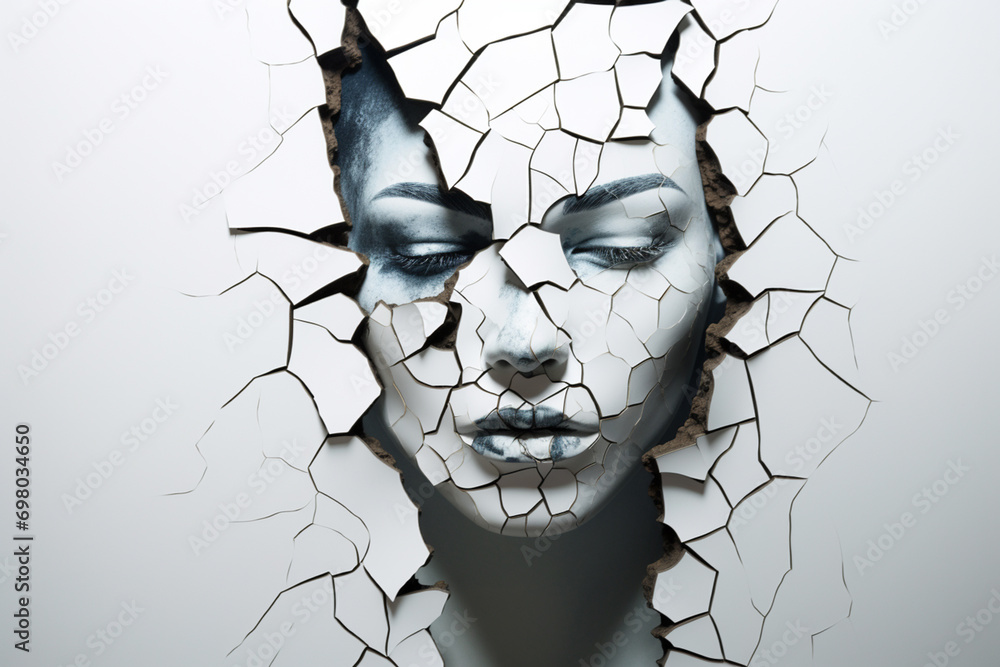 A minimalist depiction of a broken mirror reflecting fragmented and ...