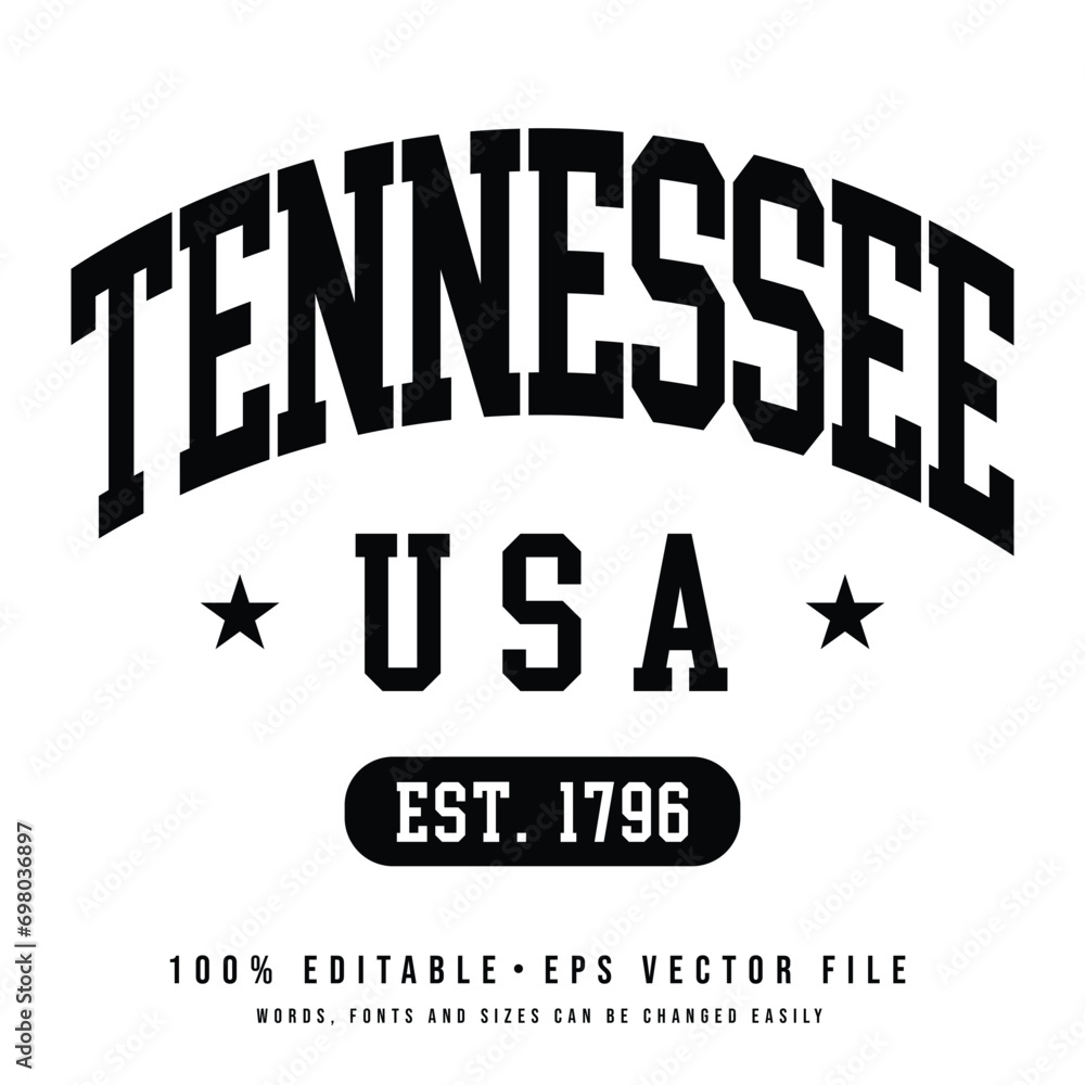 Tennessee text effect vector. Editable college t-shirt design printable ...