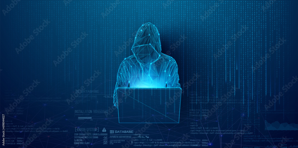 Cyber hacker. Digital Cybersecurity Concept with Hooded Hacker and ...