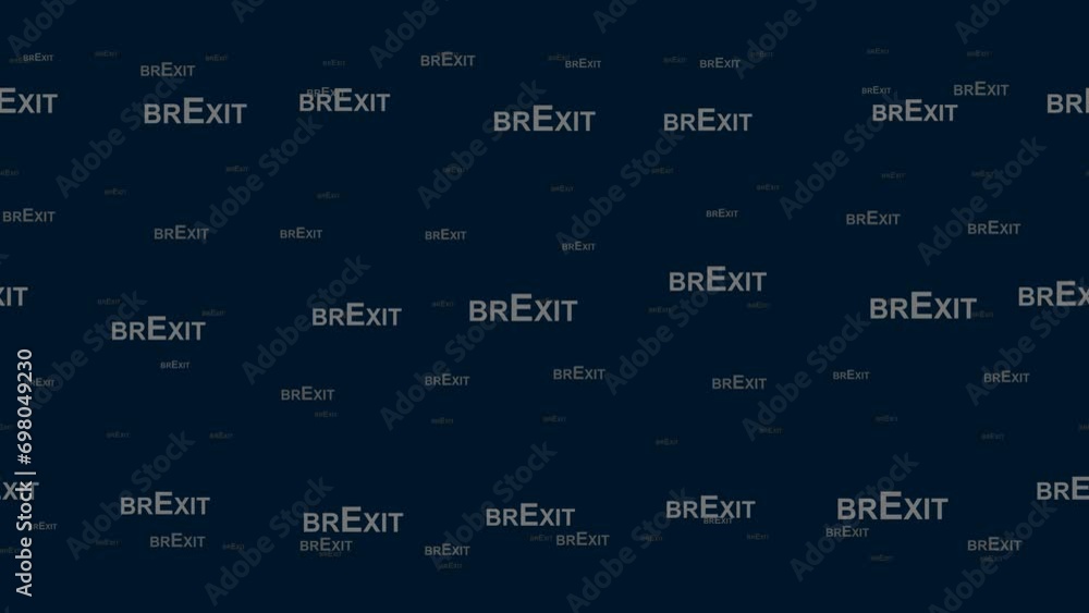 Brexit symbols float horizontally from left to right. Parallax fly ...