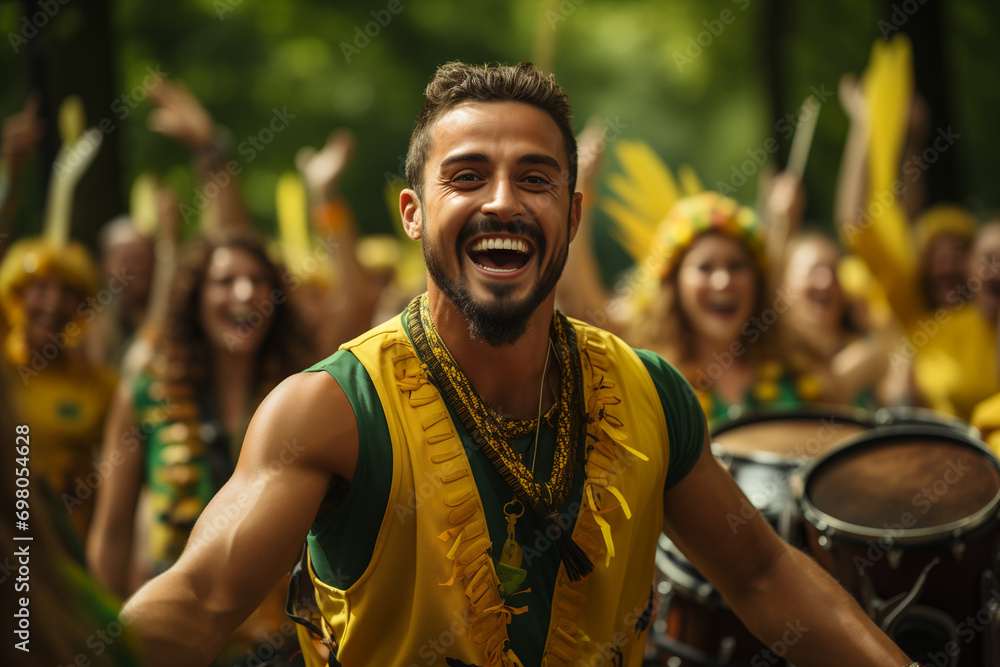 Samba Musician Playing the Carnival Drum Celebrating the Colorful ...