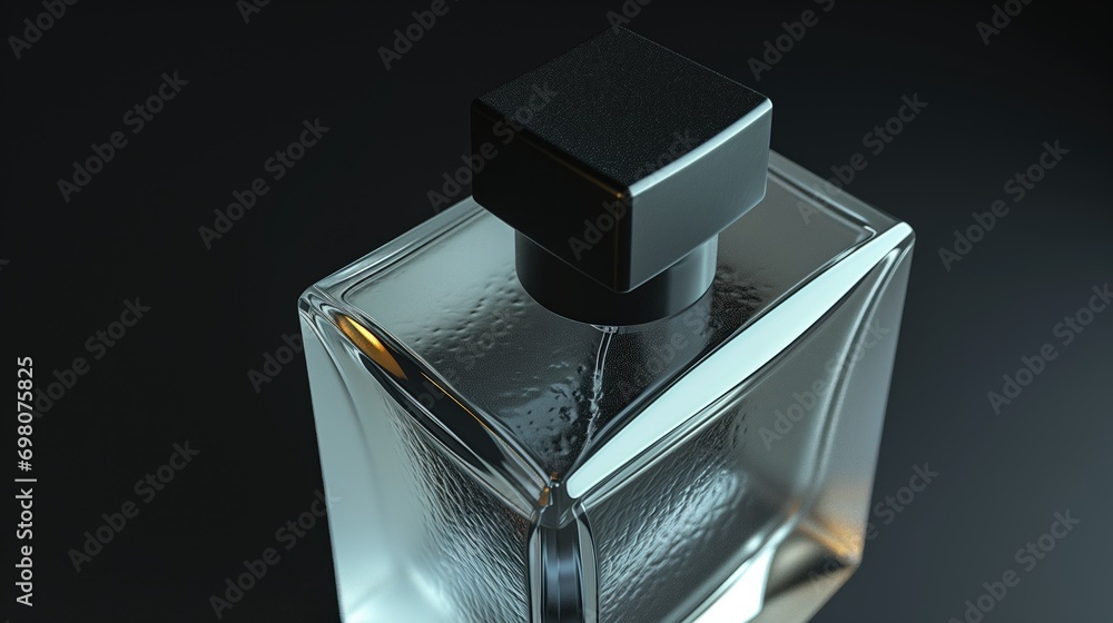 Hyper-realistic square-shaped perfume bottle with glass body, matte ...
