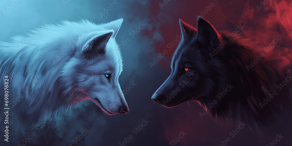white versus black wolves - duel of good and evil concept art - a white ...