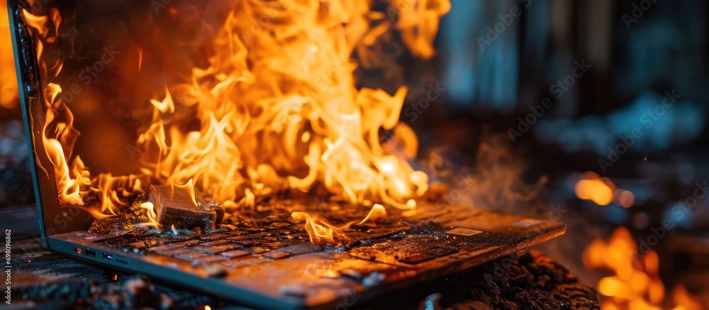 Laptop fire caused by faulty battery and wiring, endangering data and ...