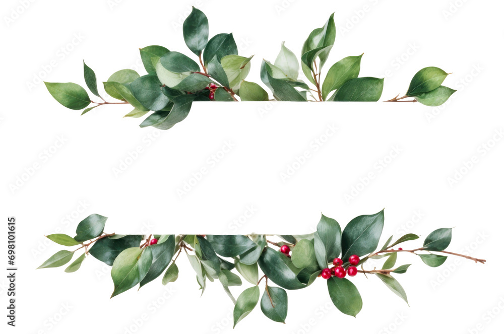 holly berry banner with eucalyptus leaves on transparent background ...