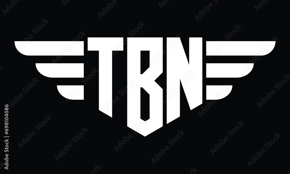 TBN three letter logo, creative wings shape logo design vector template ...