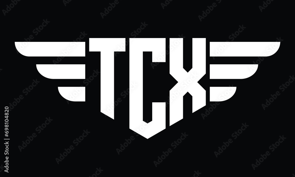 TCX three letter logo, creative wings shape logo design vector template ...