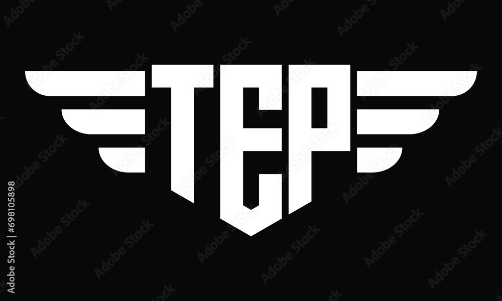 Vecteur Stock TEP three letter logo, creative wings shape logo design ...