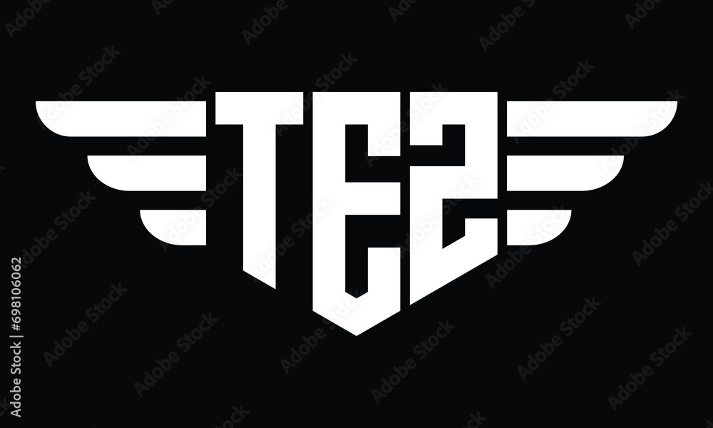 TEZ three letter logo, creative wings shape logo design vector template ...