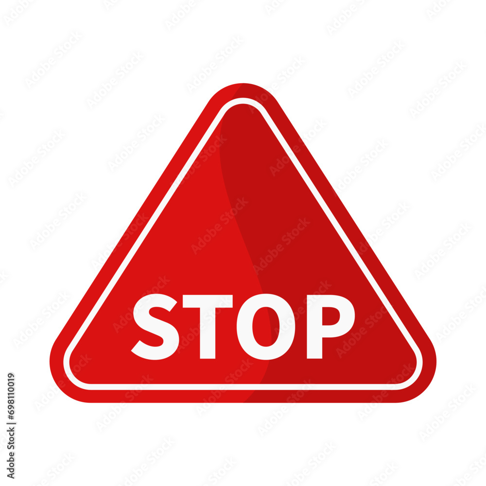 Stop Sign In Red Triangle Shape With White Line For Information Symbol ...