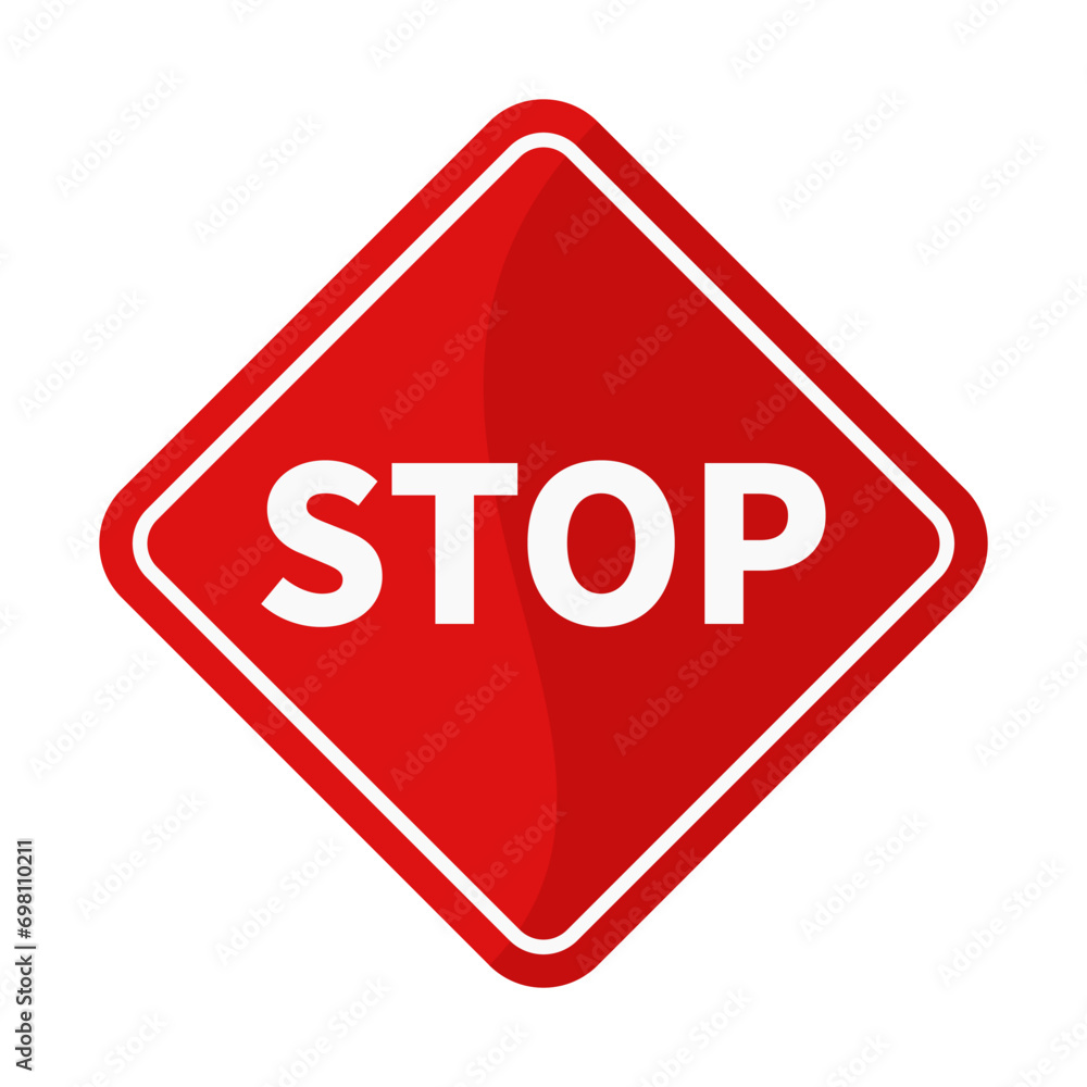Stop Sign In Red Square Shape With White Line For Information Symbol ...