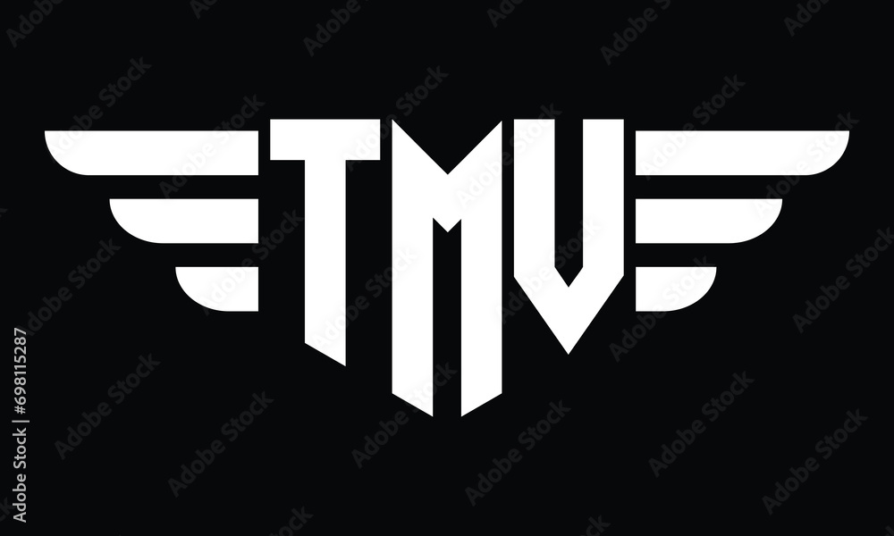 TMV three letter logo, creative wings shape logo design vector template ...