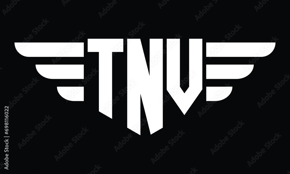 TNV three letter logo, creative wings shape logo design vector template ...