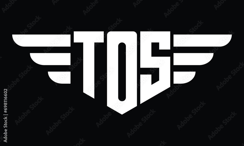 TOS three letter logo, creative wings shape logo design vector template ...