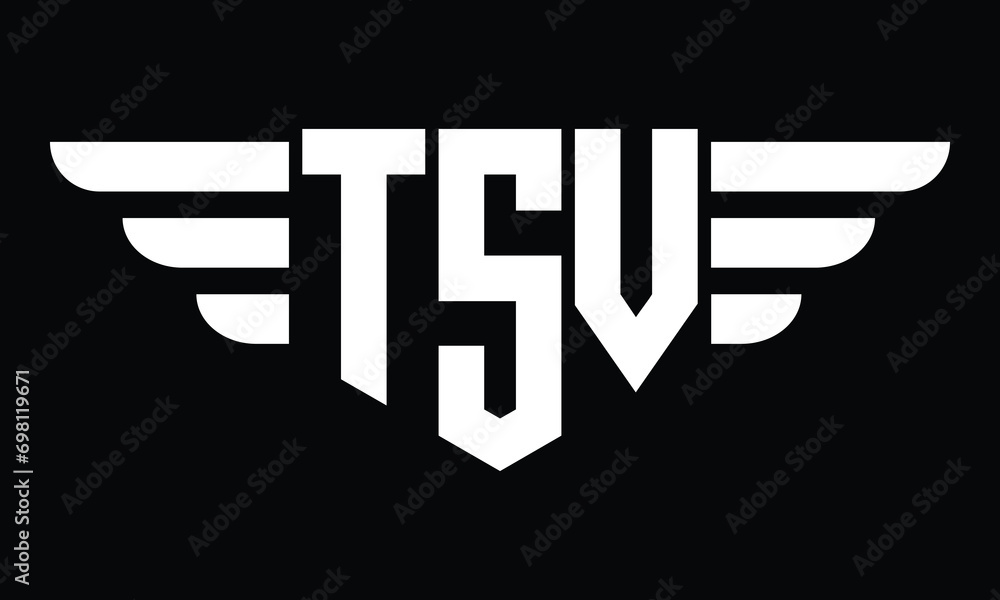 TSV three letter logo, creative wings shape logo design vector template ...