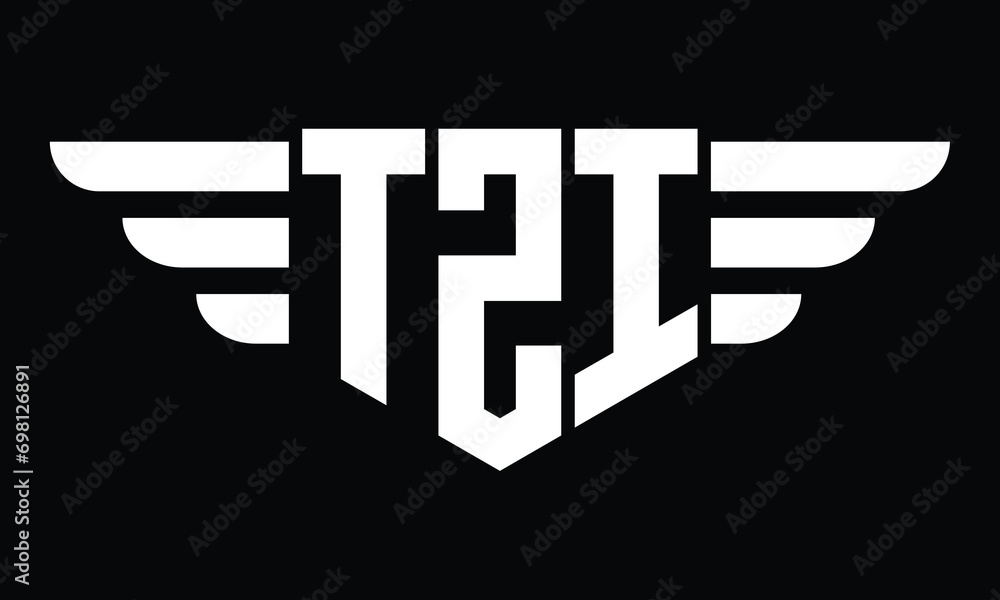 TZI three letter logo, creative wings shape logo design vector template ...