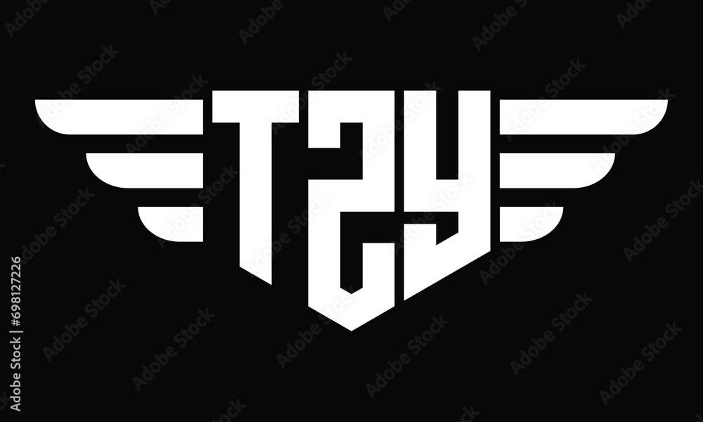 TZY three letter logo, creative wings shape logo design vector template ...