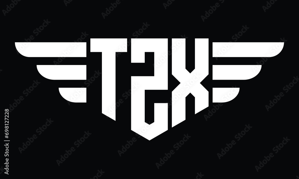Vecteur Stock TZX three letter logo, creative wings shape logo design ...