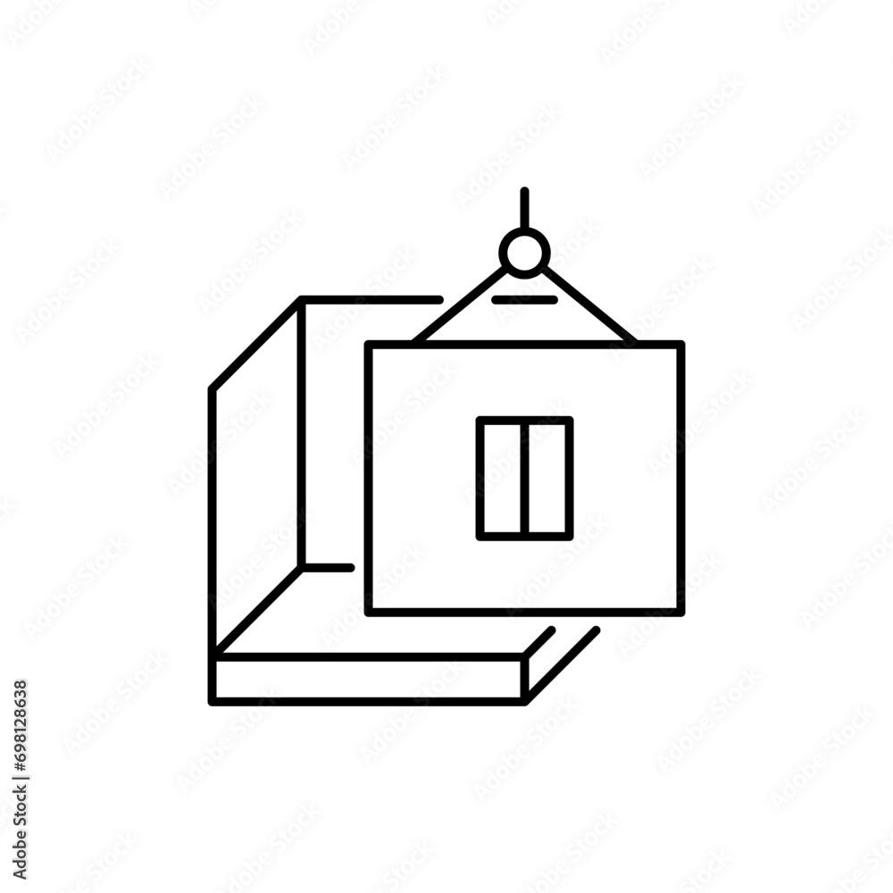Modular house construction, line icon. Building home from prefabricated ...