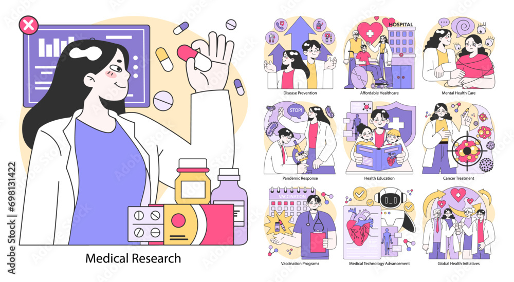 Medical research and healthcare set. Innovative diagnosis and treatment ...