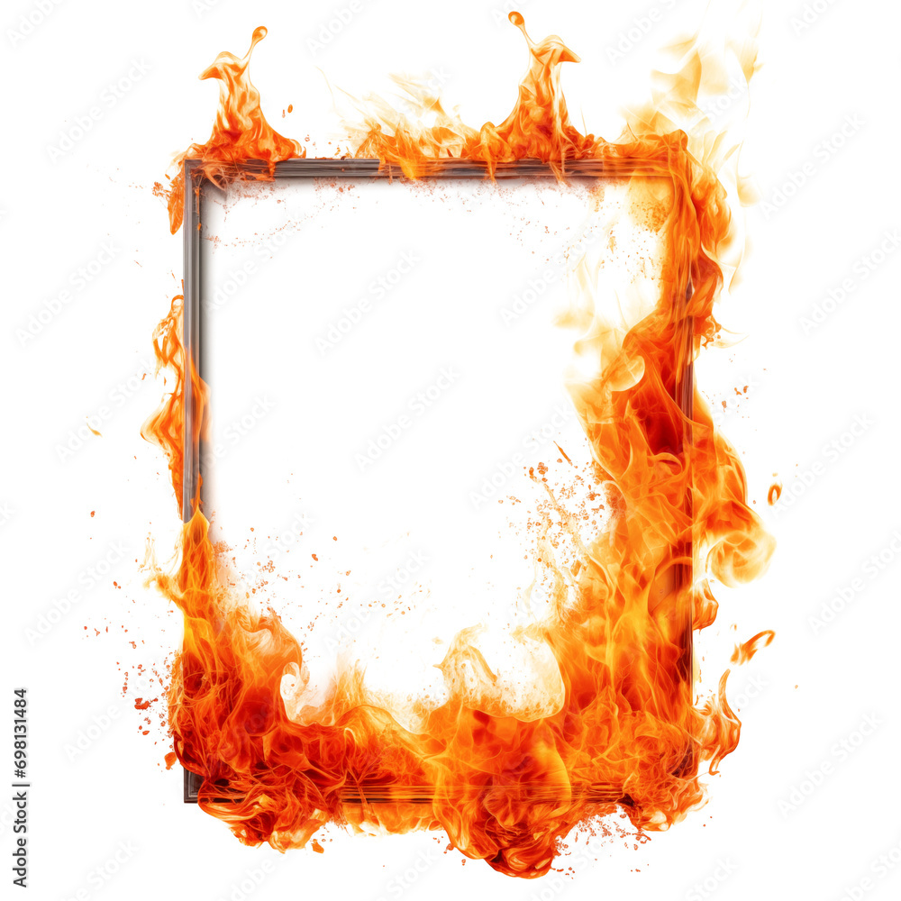 Mockup of a burning frame is cut out on a transparent background. The ...