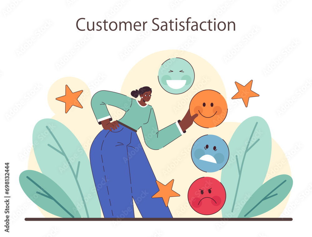 Customer Satisfaction concept. A woman evaluates different levels of ...