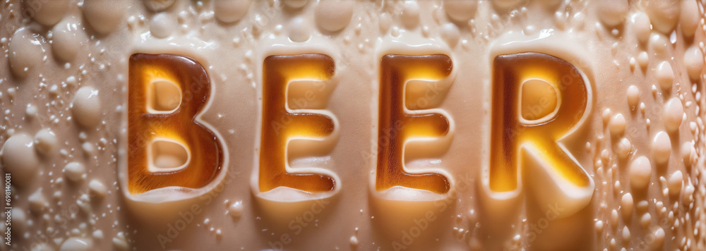 macro shot of beer letters convex from beer foam Stock Illustration ...