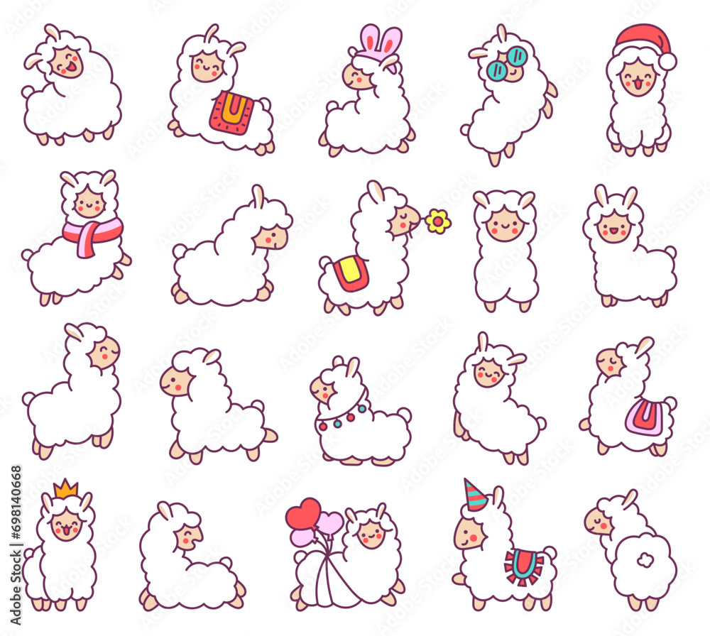 Beautiful alpaca cartoon character. Cute kawaii animal. Hand drawn ...