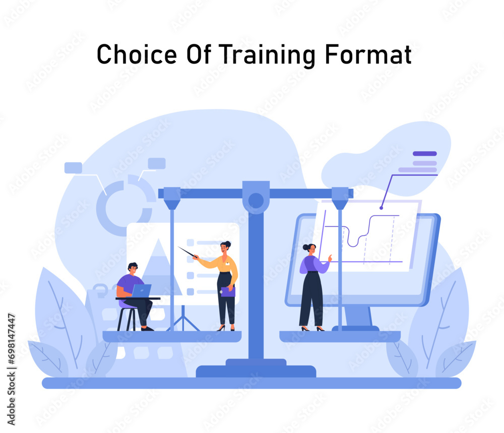 Professionals engaging in training format selection, using a modern ...