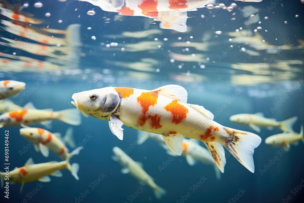 koi fish with orange spots in a clean pond environment Stock Photo ...
