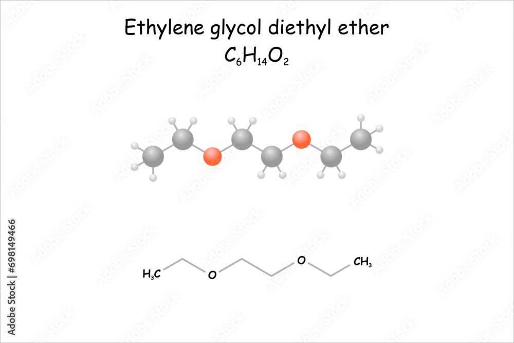 Stylized molecule model/structural formula of ethylene glycol diethyl ...
