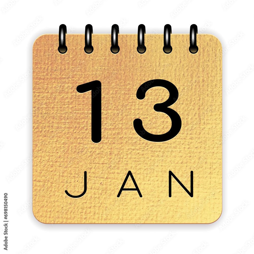 13 day of the month. January. Luxury gold calendar daily icon. Date day ...