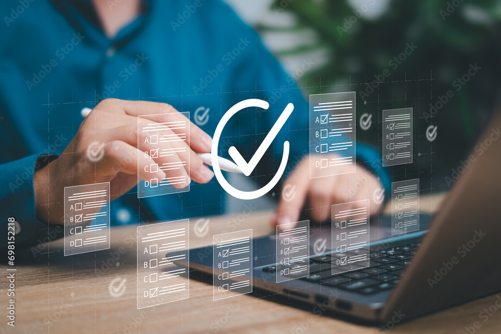 Top service quality control, Document management concept, Businessman ...