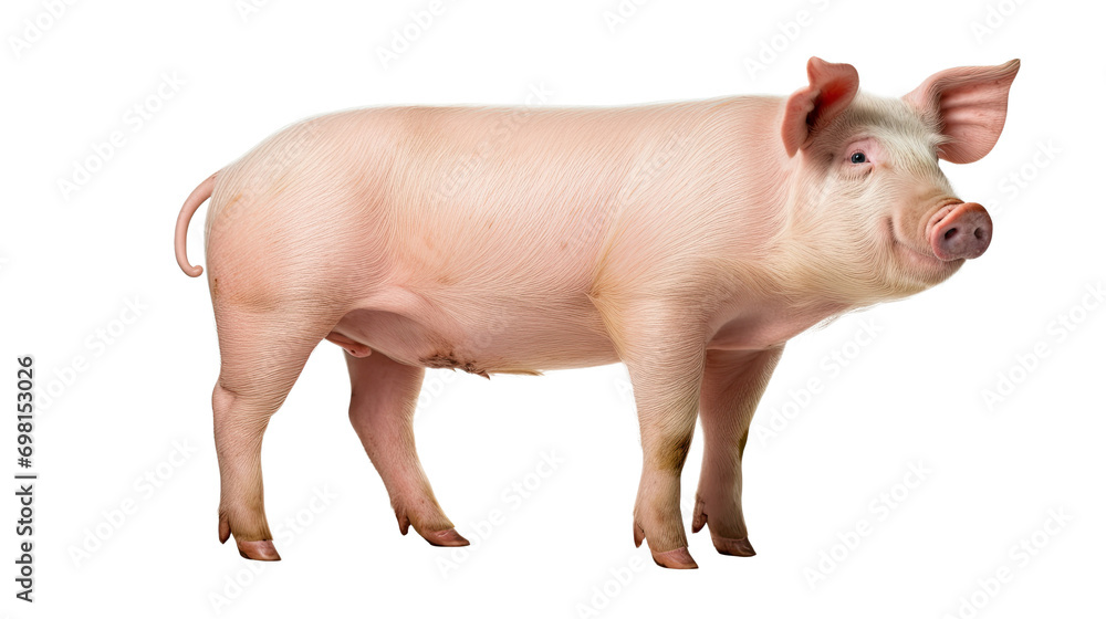 Pig standing side view. Isolated on white background Stock Photo ...